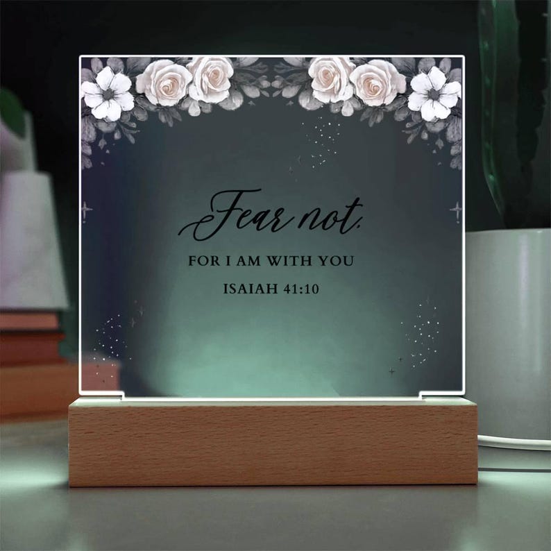 Custom Faith Night Light, Isaiah 41:10 Bible Verse Decor, Floral LED ...