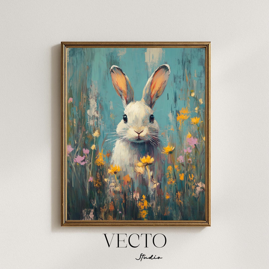 Spring Bunny Print, Cottagecore Rabbit Art, Vintage Pastel Decor ...