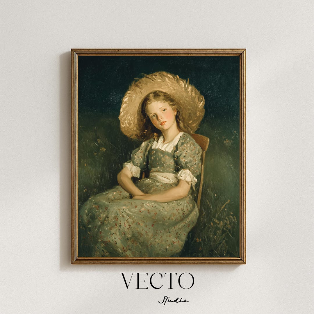 Vintage Cottagecore Print of Woman in Floral Dress - Romantic Rustic ...