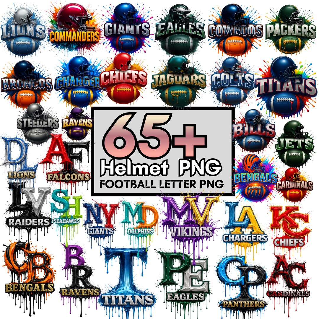 65+ Football Helmet Alphabet PNG Bundle, Pro Team Letter Logos, Sports ...