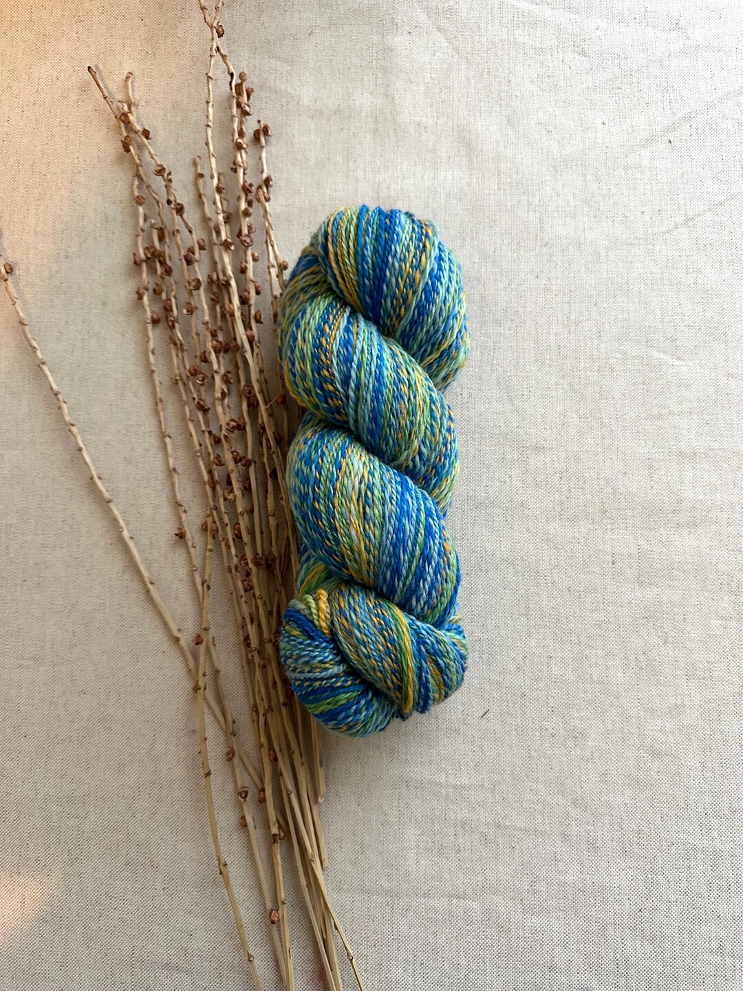 Hand Spun Yarn | Blue Green Yellow | Fiber Art Yarn | Finn Yarn | OOAK ...