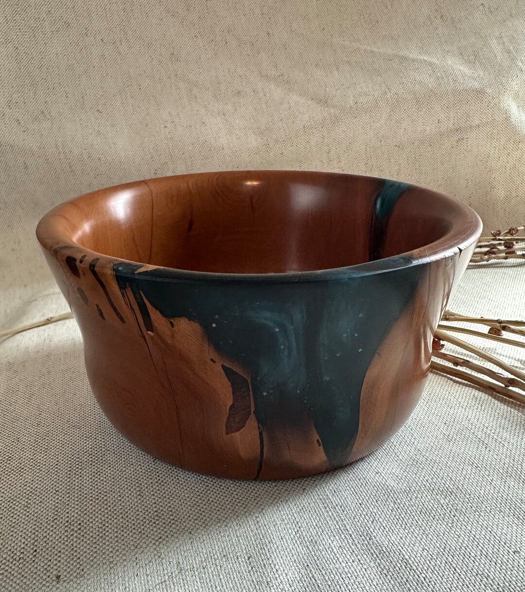 Madrone Wood Bowl With Teal Resin | Hand Turned Bowl | Decorative Bowl ...