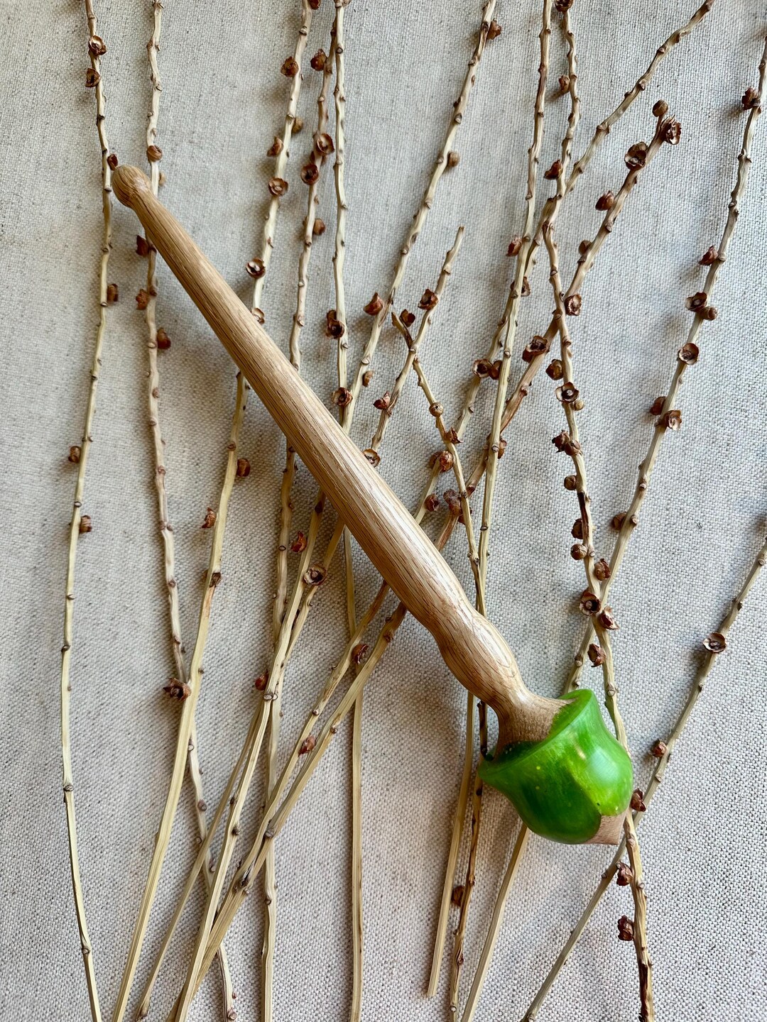 Red Oak With Green Resin | Support Spindle | Spinning | Hand Spun ...