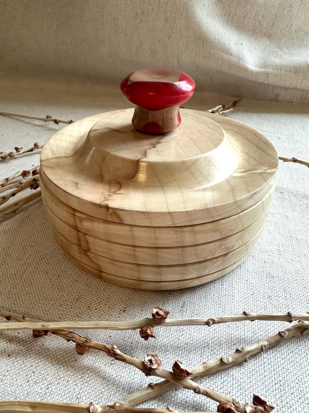 Flaming Box Elder With Lid | Hand Turned Wood Bowl | Decorative Bowl ...