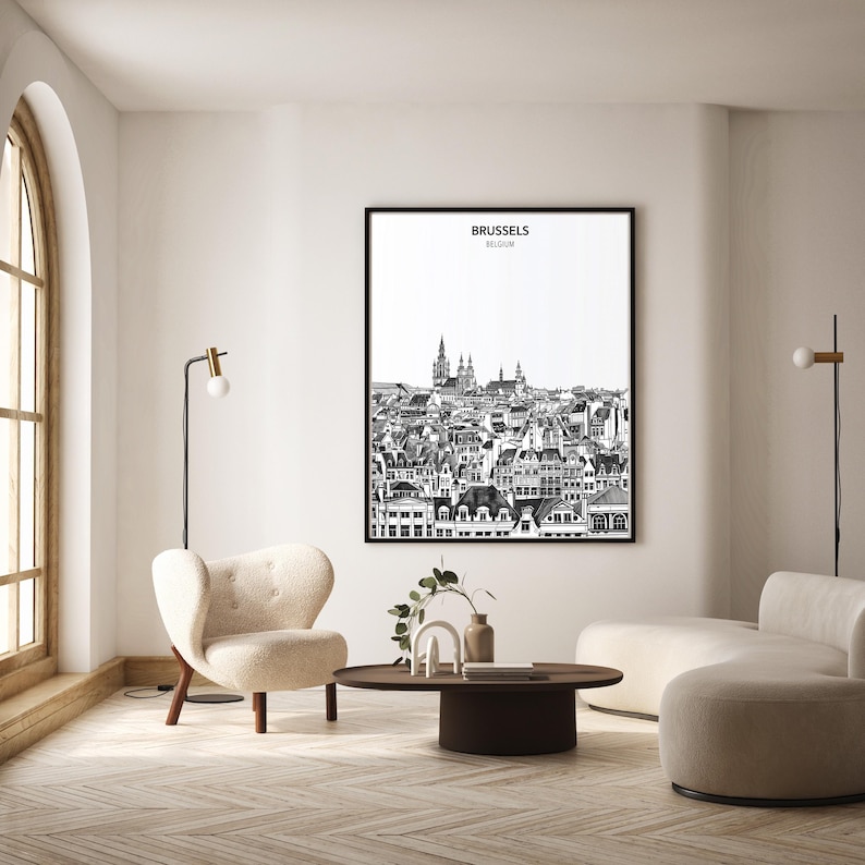 Brussels Skyline Print – Minimalist Architectural Travel Poster ...