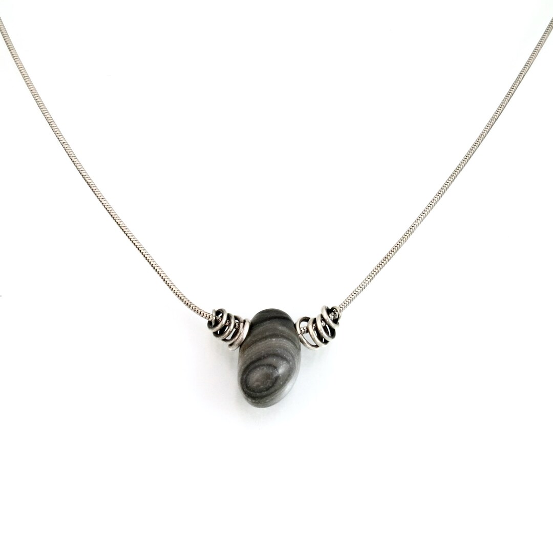 Chicago Lake Michigan Beach Stone Pebble Sterling Silver Tiny Necklace ...