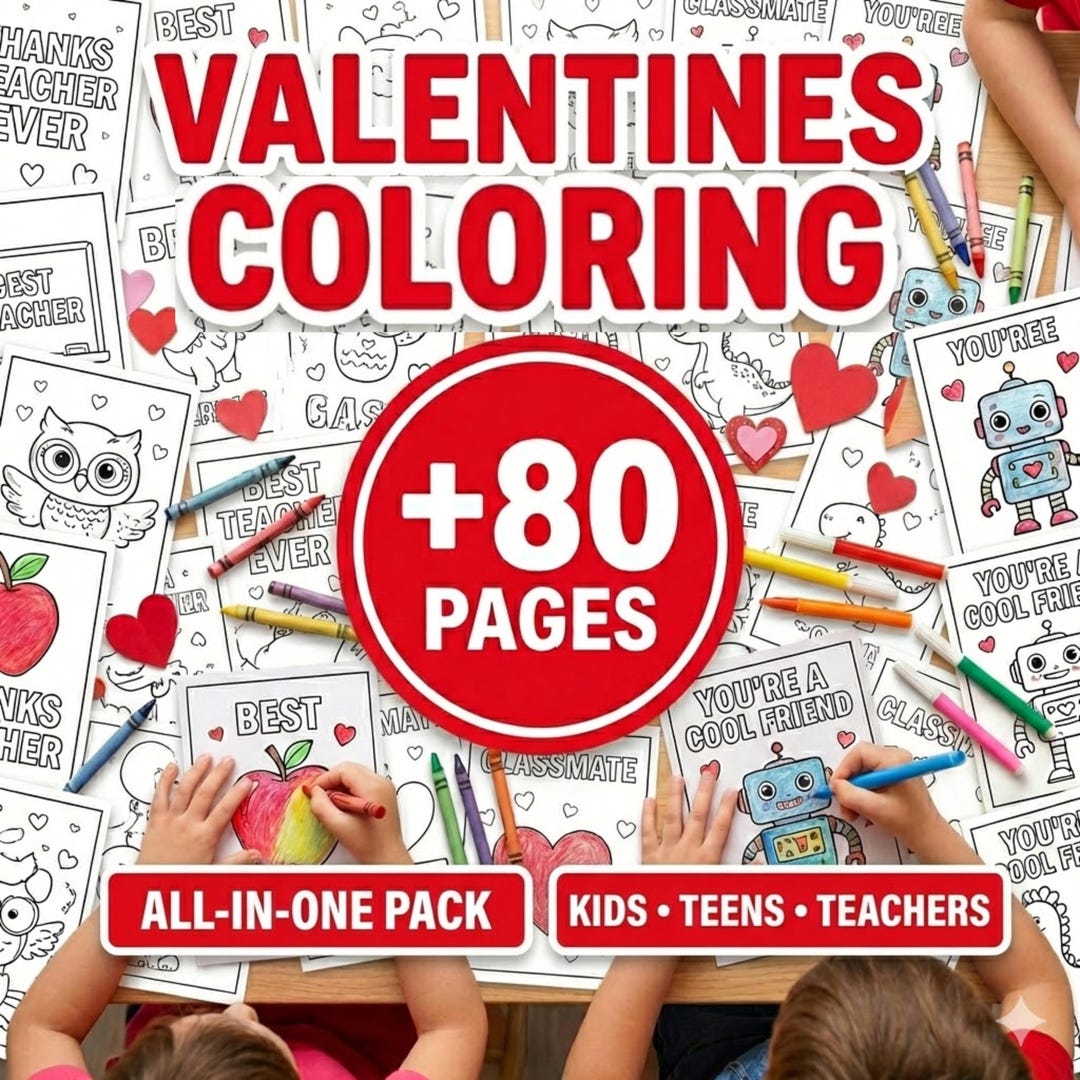 Printable Coloring Valentine Cards for Kids Classroom Exchange Bundle ...