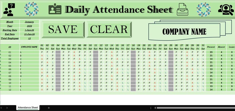 Employee Attendance Tracker | Excel 365 & Google Sheets (digital ...