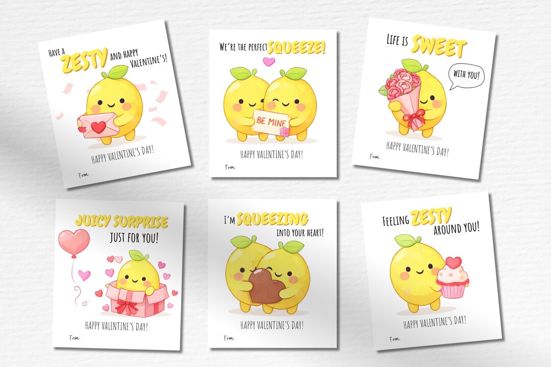Lemon Valentine's Day Cards for Kids | Editable Name (canva Template ...