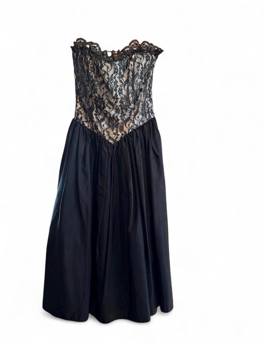 Vintage Gunne Sax Black Lace Corset Midi Dress | 80s Gothic Gown, Size ...