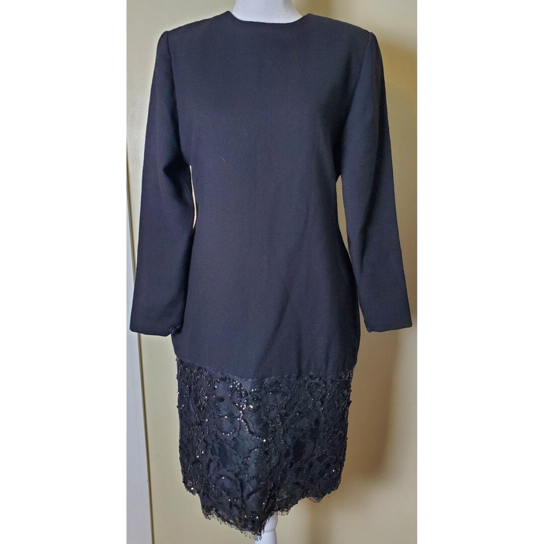 Vintage Ann Lawrence Little Black Cocktail Party Dress Sequin Lace ...