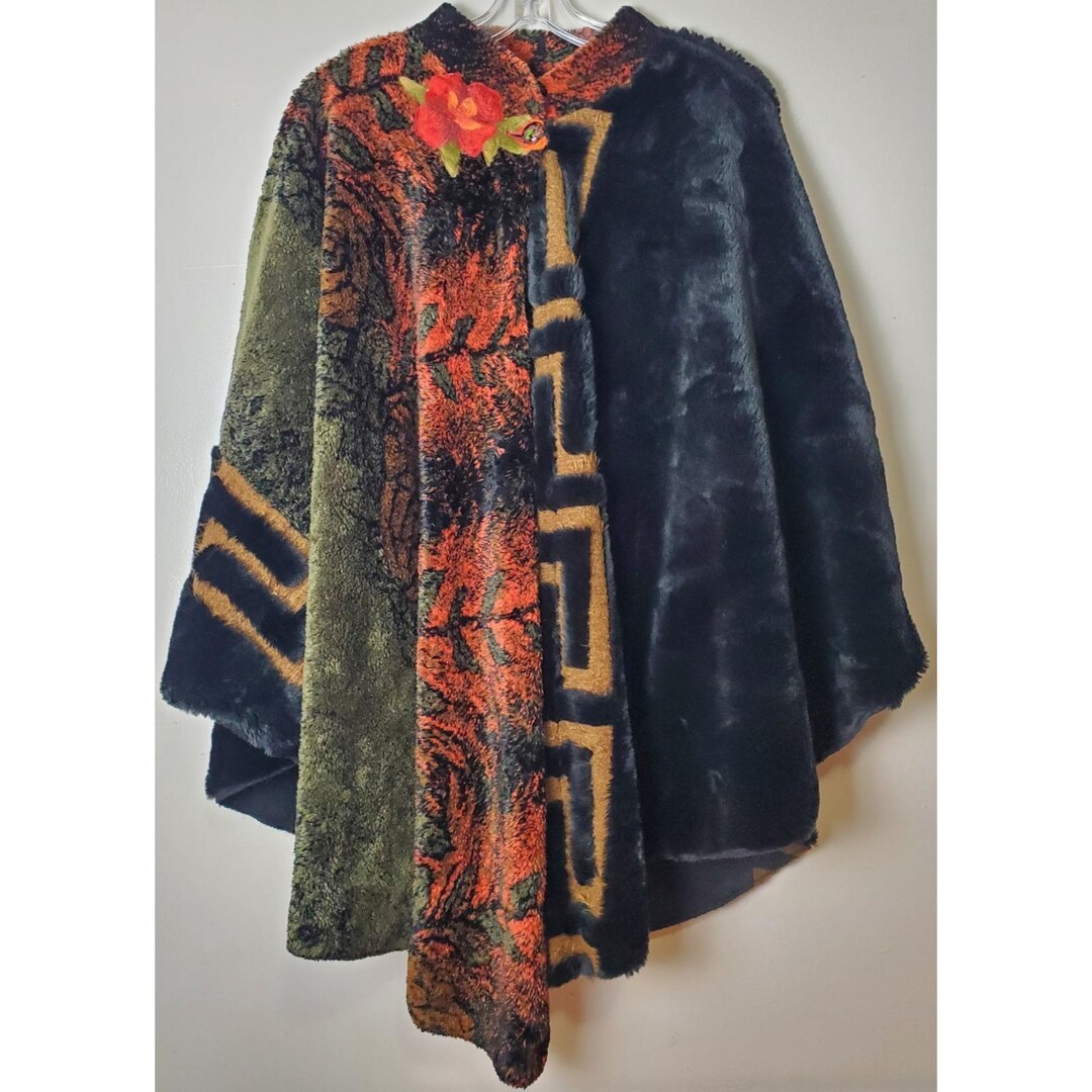 Vintage Lee Andersen Floral Boho Cape Poncho Shawl Festival Asymmetric ...
