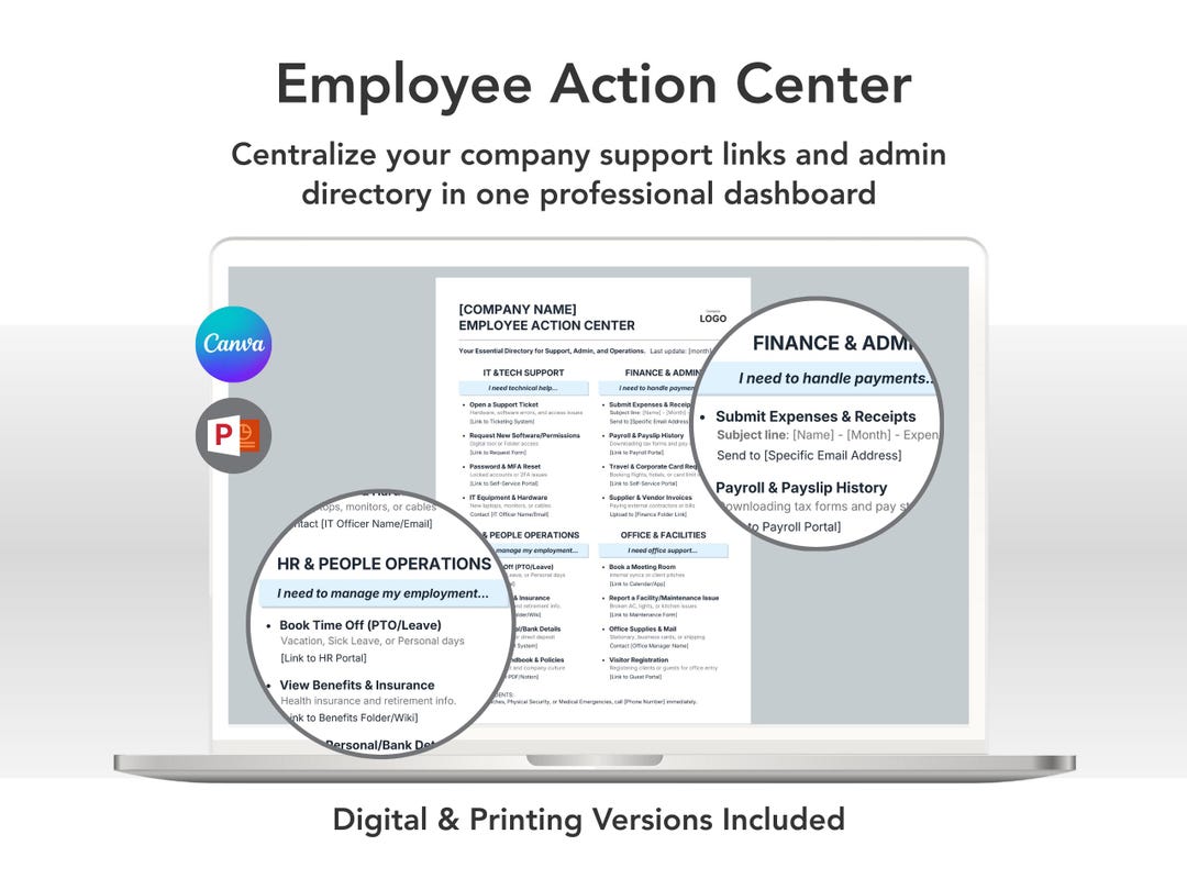 Employee Action Center | HR and IT Admin Directory Template | Internal ...