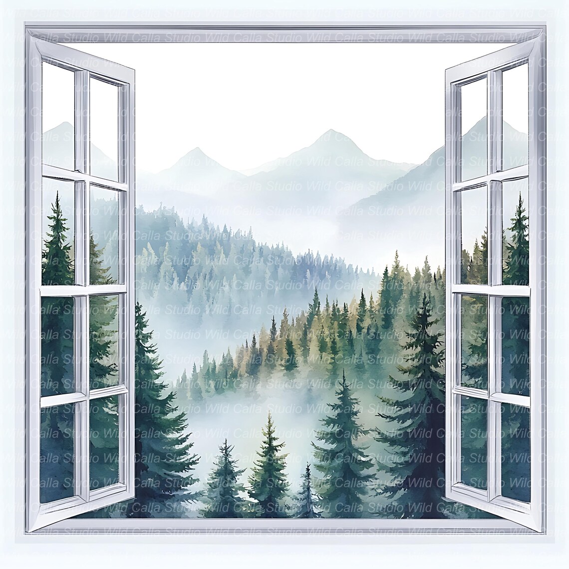 Clipart Set: Dream Forest Ridge Window View - Watercolor Style - Etsy ...