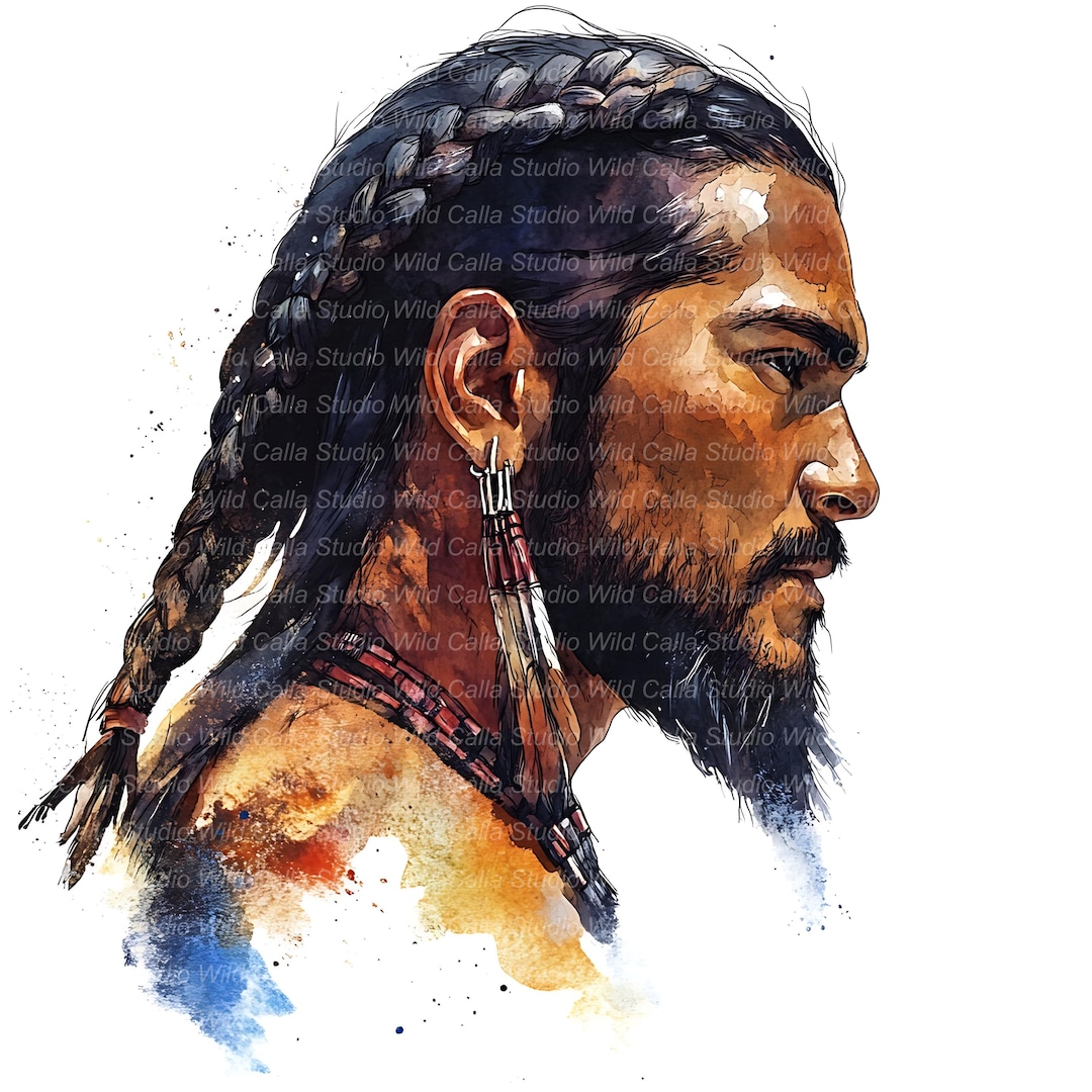 Braided Beard Native American Clipart - Watercolor Digital Download - Etsy