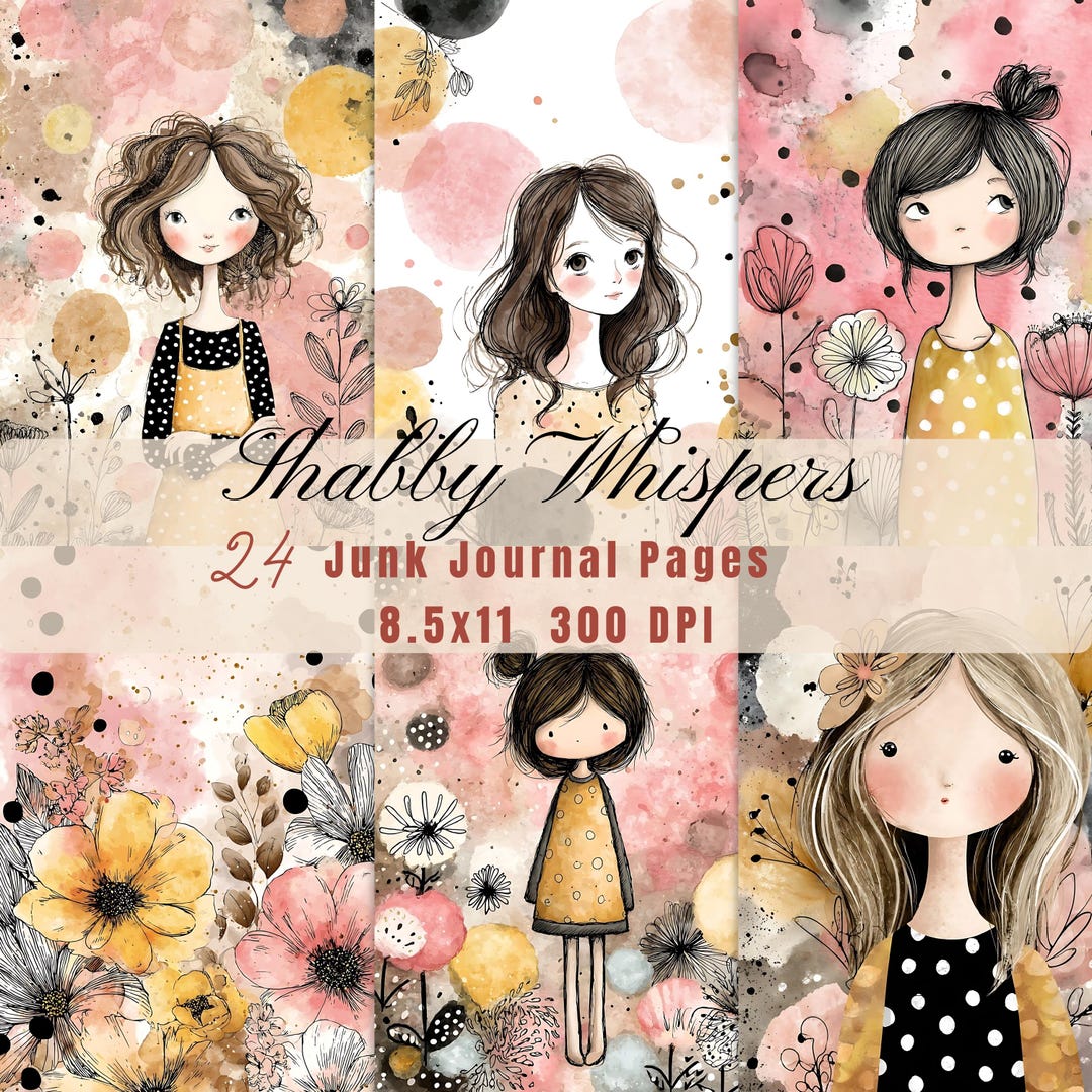 Storybook Girl Junk Journal Pages, Whimsical Floral Doodles (24 ...
