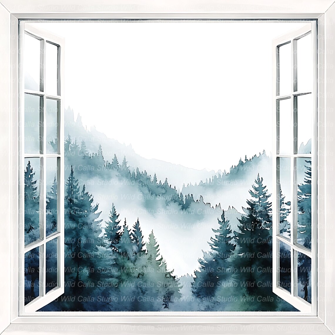 Clipart Set: Dream Forest Ridge Window View - Watercolor Style - Etsy ...