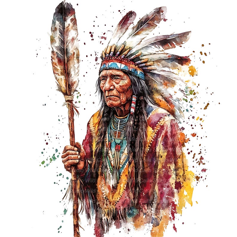 Native American Ceremonial Staff Clipart, Watercolor Art (11 JPG Files ...