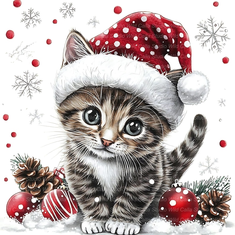 Festive Cat Christmas Clipart: Watercolor Holiday Illustrations - Etsy