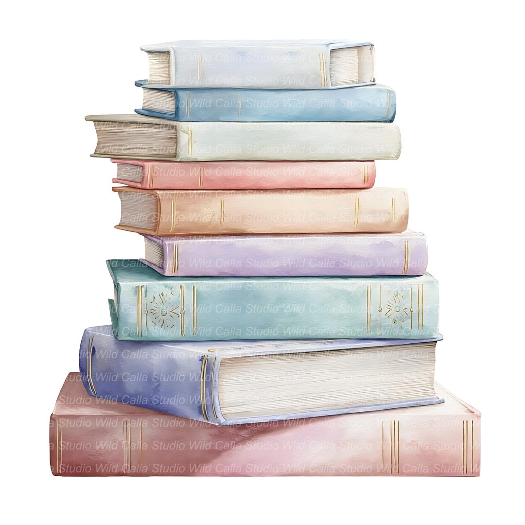 14 Watercolor Book Stack Cliparts: Pastel Junk Journal Art - Etsy