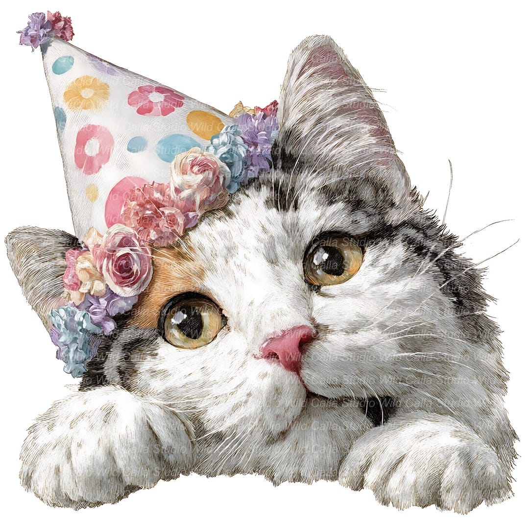 Birthday Cat Clipart: Festive Watercolor Clip Art (12 Digital Jpgs) - Etsy