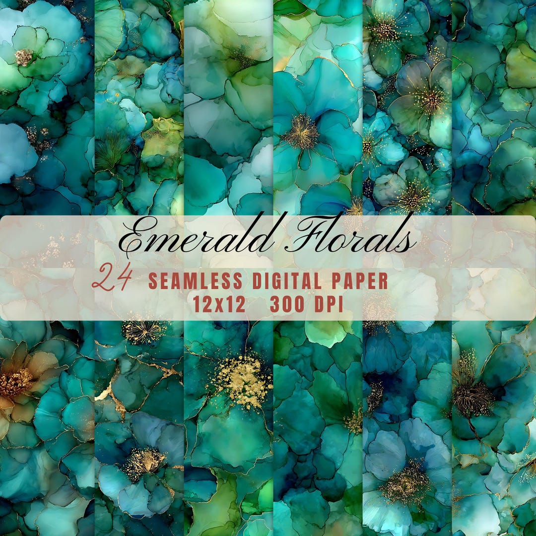 Emerald Alcohol Ink Digital Paper: Seamless Floral Texture Pack - Etsy