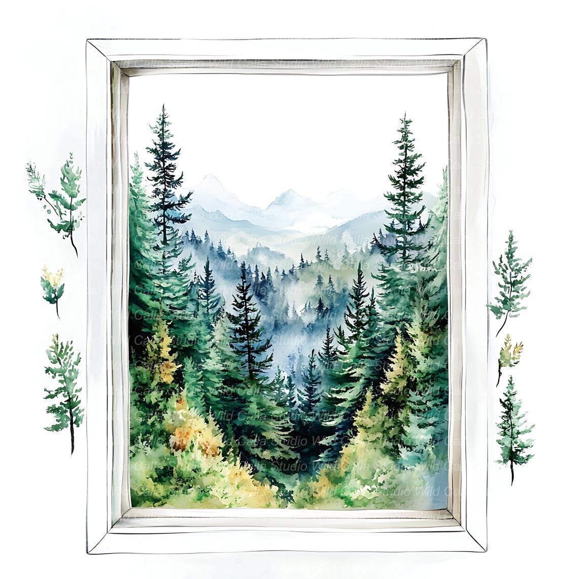 Clipart Set: Dream Forest Ridge Window View - Watercolor Style - Etsy ...