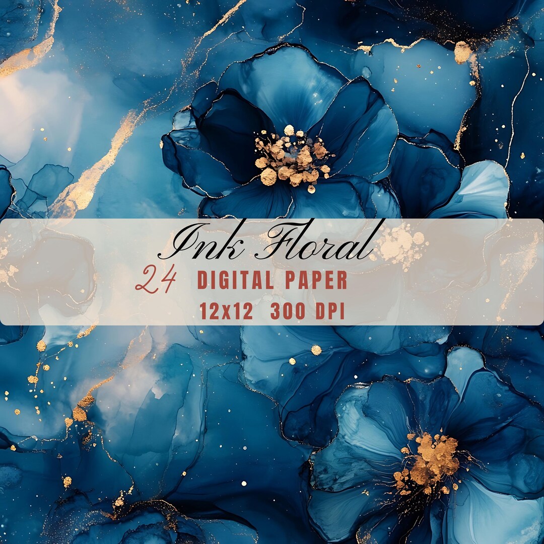 Digital Scrapbook Papers, Navy Alcohol Ink Flowers (24 JPG 12x12") - Etsy