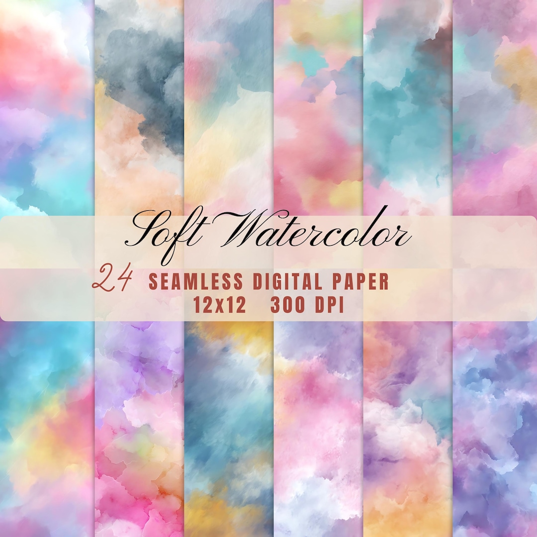 Blurred Watercolor Wash Digital Paper: Seamless Abstract Texture, Soft ...