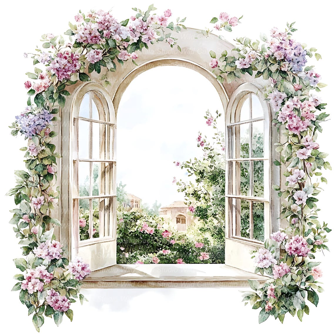 16 Floral Archway Cliparts: Watercolor Window View for Crafts - Etsy