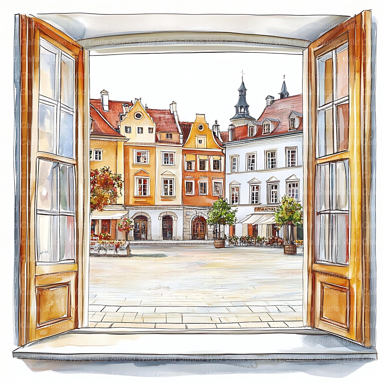 Clipart Collection: 12 Village Window Views (watercolor Digital ...