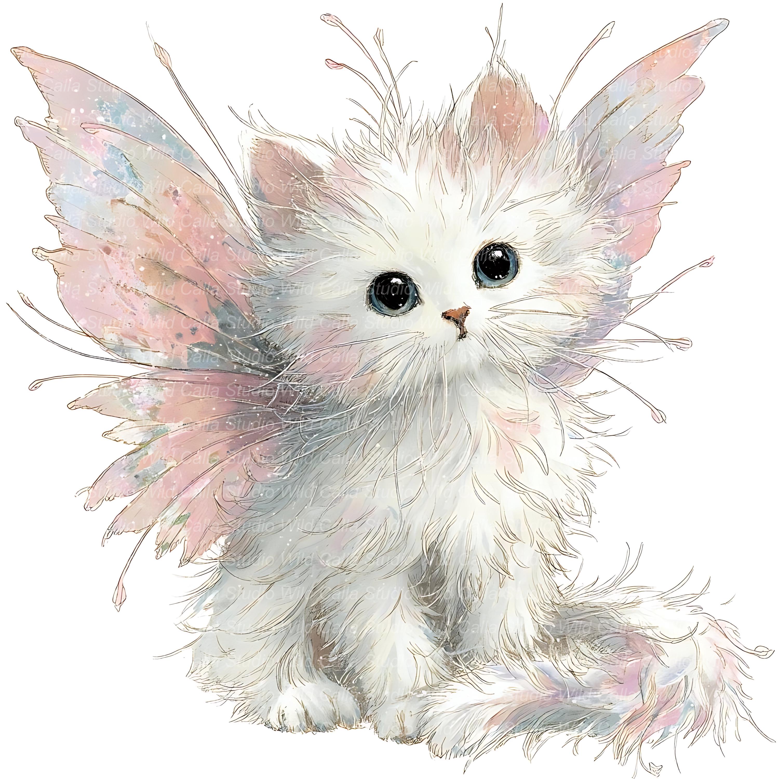 Sparkling Fairy Kitten Clipart - 12 Watercolor Prints for Scrapbooking ...