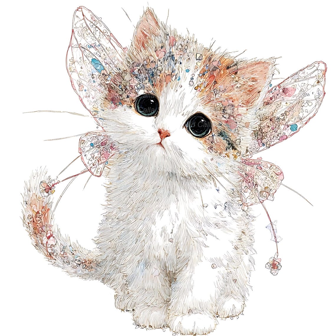 Sparkling Fairy Kitten Clipart - 12 Watercolor Prints for Scrapbooking ...