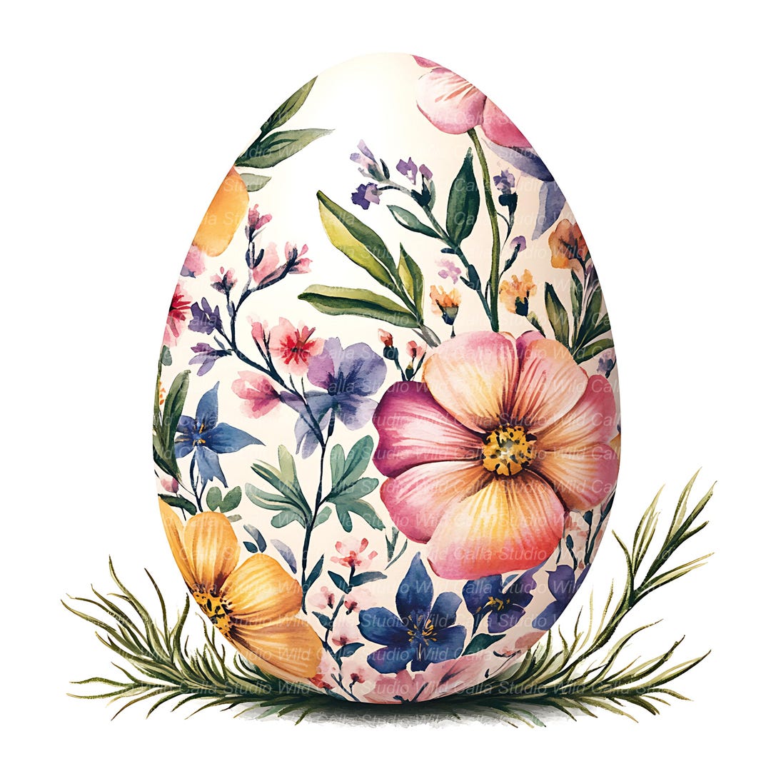 Spring Floral Easter Egg Clipart, Whimsical Watercolor (12 JPG Files ...