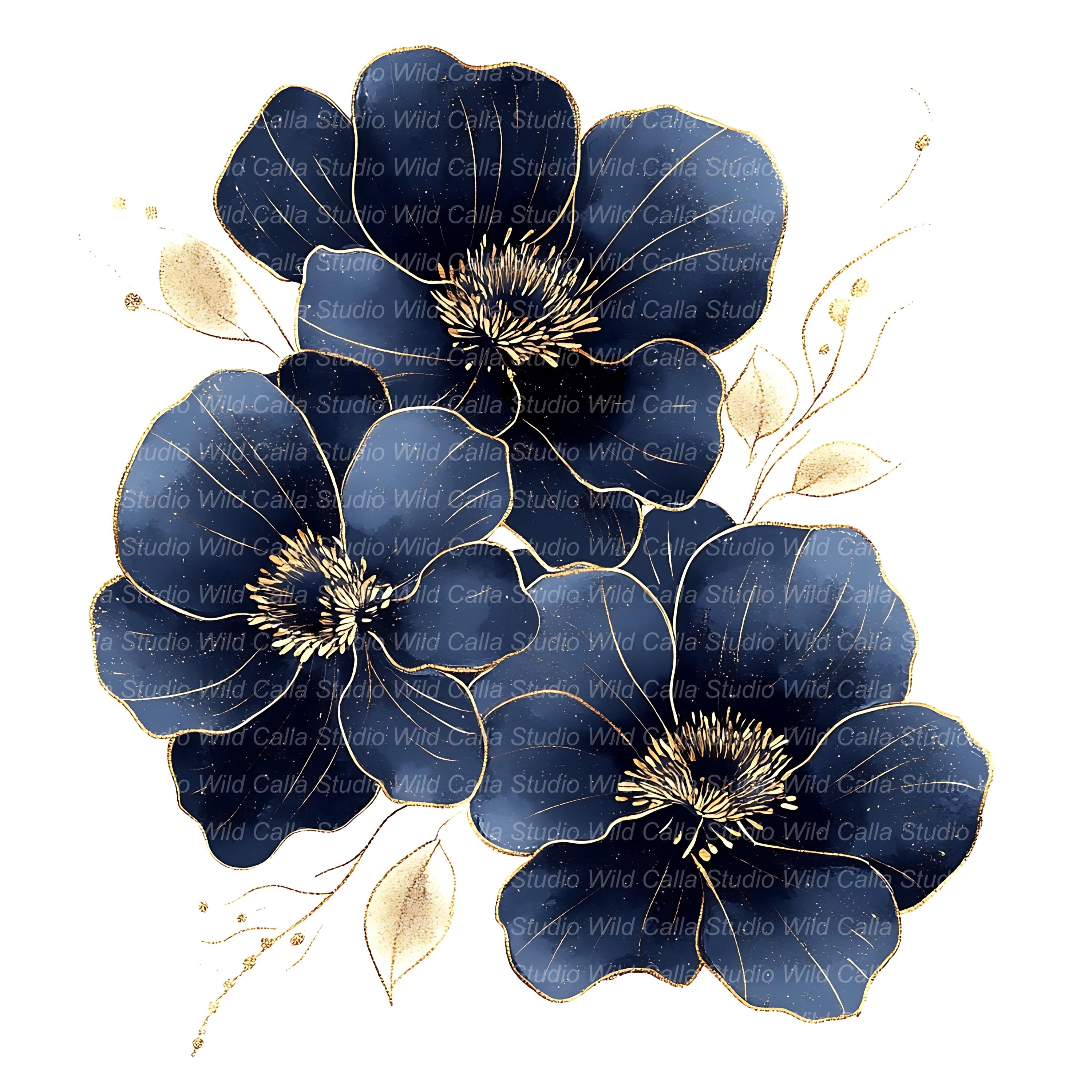 Flower Clipart Collection: Navy Blue Watercolor (16 Digital Jpgs) - Etsy