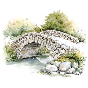 Watercolor Stone Bridge Clipart - 12 Countryside River Scenes - Etsy