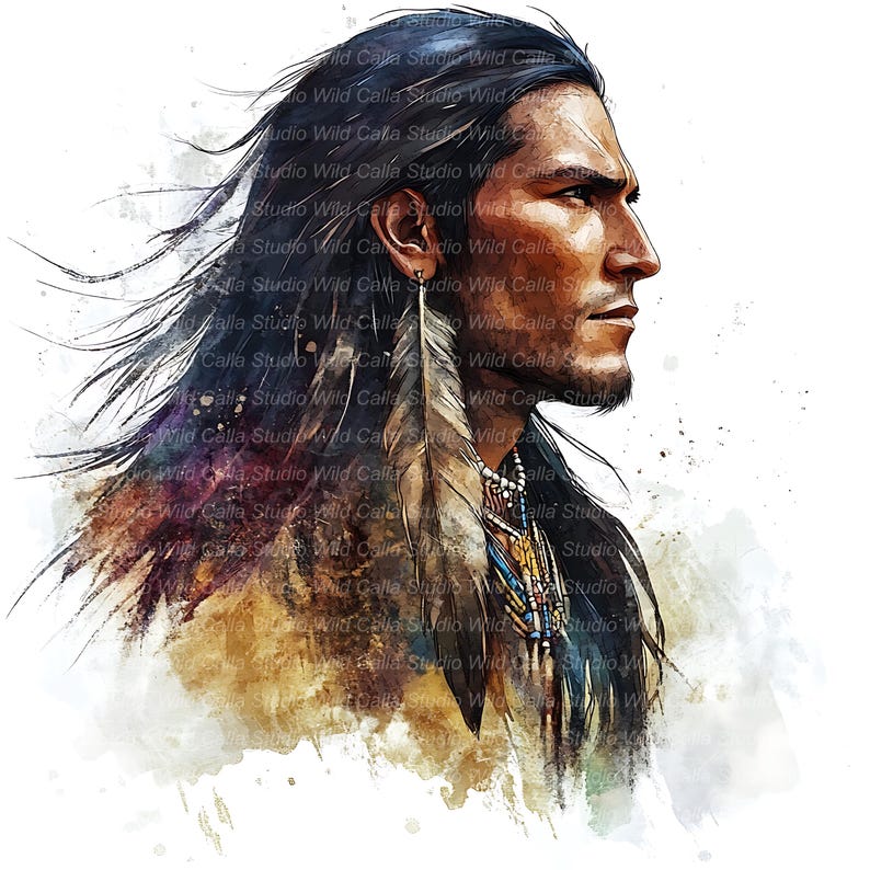 Native American Clipart: Stoic Indian Man Watercolor - Digital Download ...