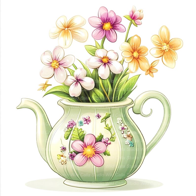 Clipart Set: 15 Watercolor Teapots - Floral Spring Theme - Etsy