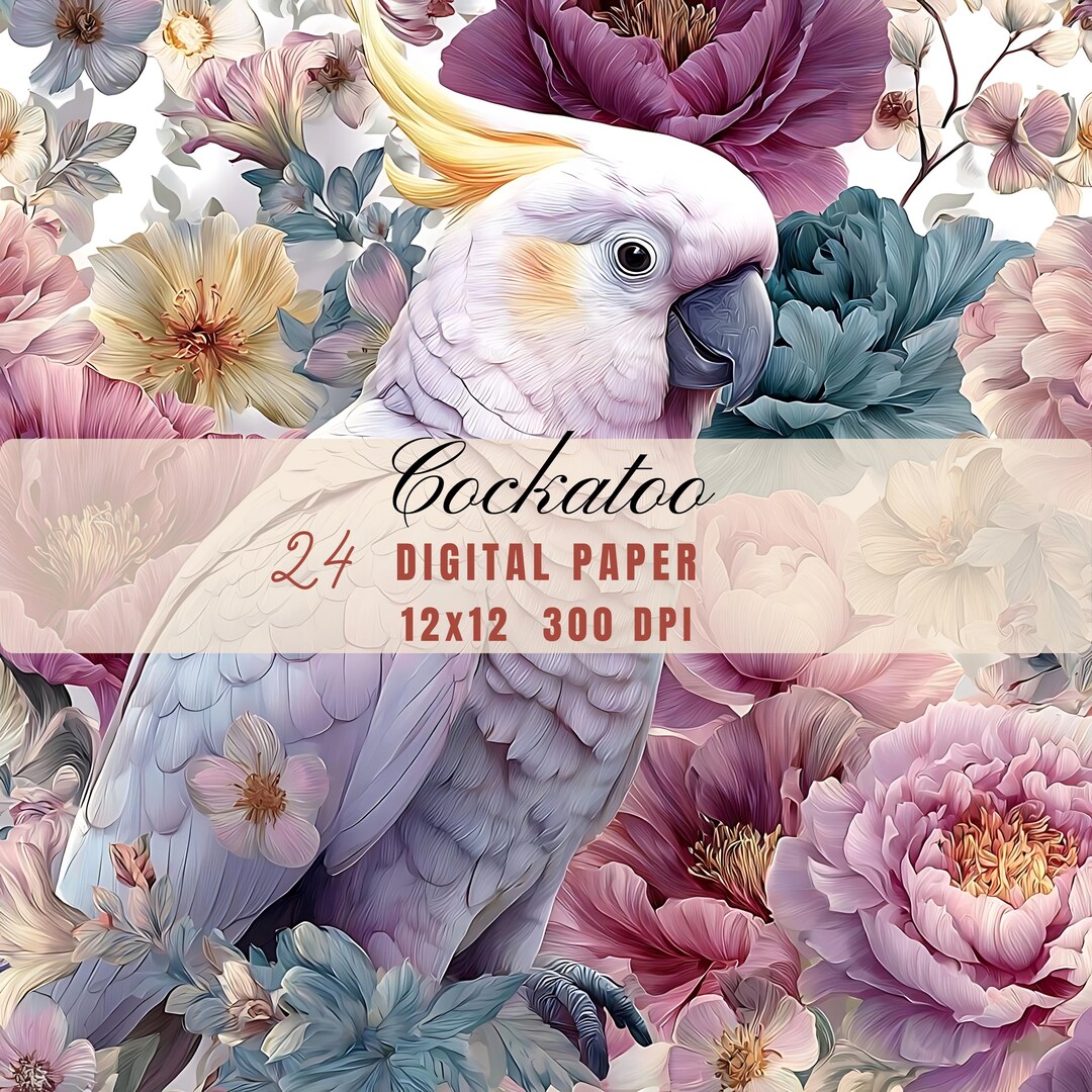 Pastel Cockatoo Digital Paper, Floral Background (24 Printable Jpgs) - Etsy