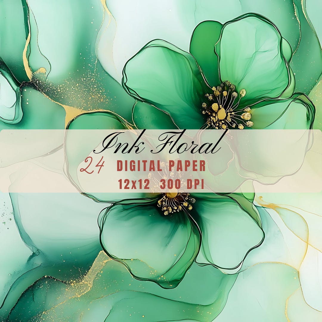 Printable Digital Paper: Green Alcohol Ink Flowers (24 Jpgs) - Etsy
