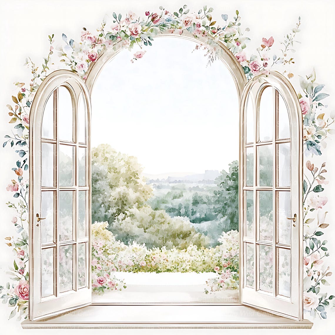 16 Floral Archway Cliparts: Watercolor Window View for Crafts - Etsy