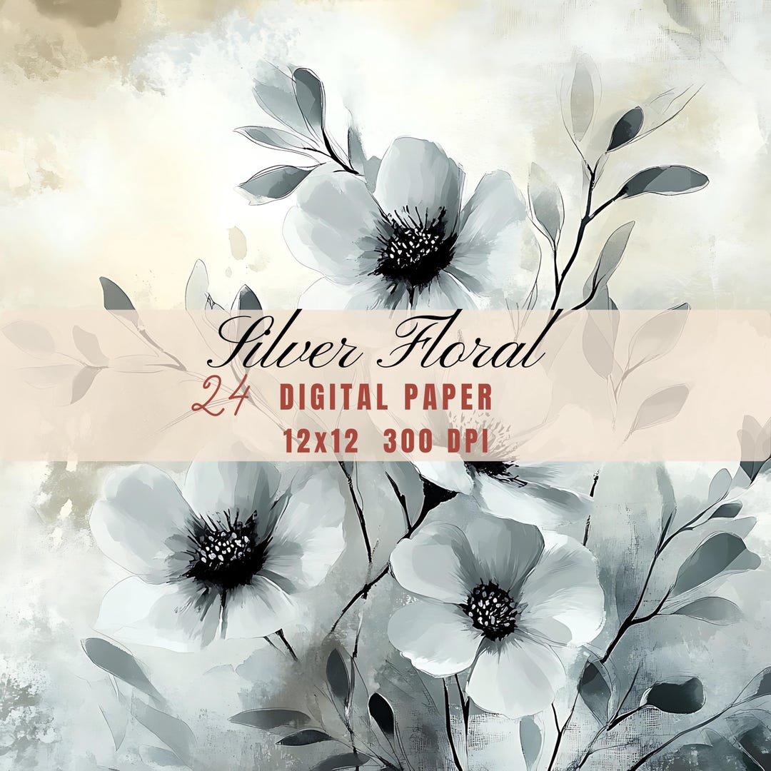 Silver Floral Digital Papers, Abstract Watercolor (24 Jpgs 12x12") - Etsy