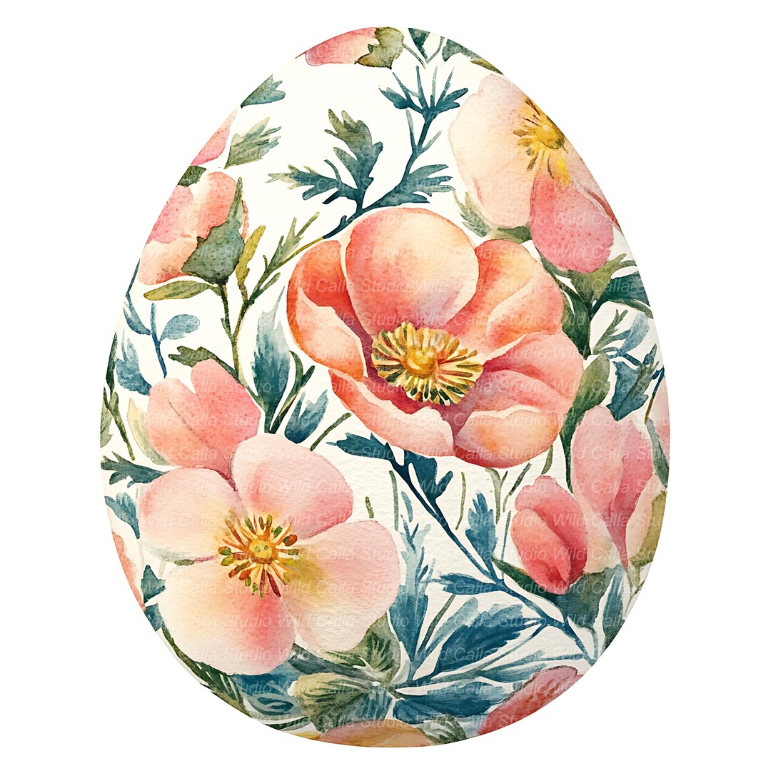 Floral Easter Egg Clipart, Watercolor Spring Flowers (16 JPG Files) - Etsy