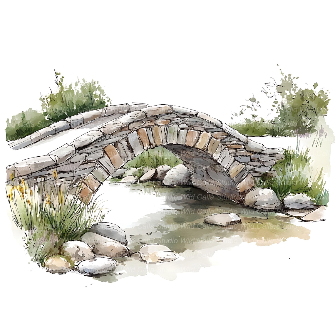 Watercolor Stone Bridge Clipart - 12 Countryside River Scenes - Etsy