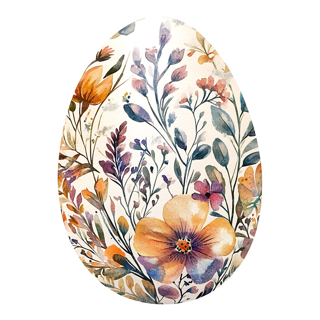 Floral Easter Egg Clipart, Watercolor Spring Flowers (13 JPG Files) - Etsy