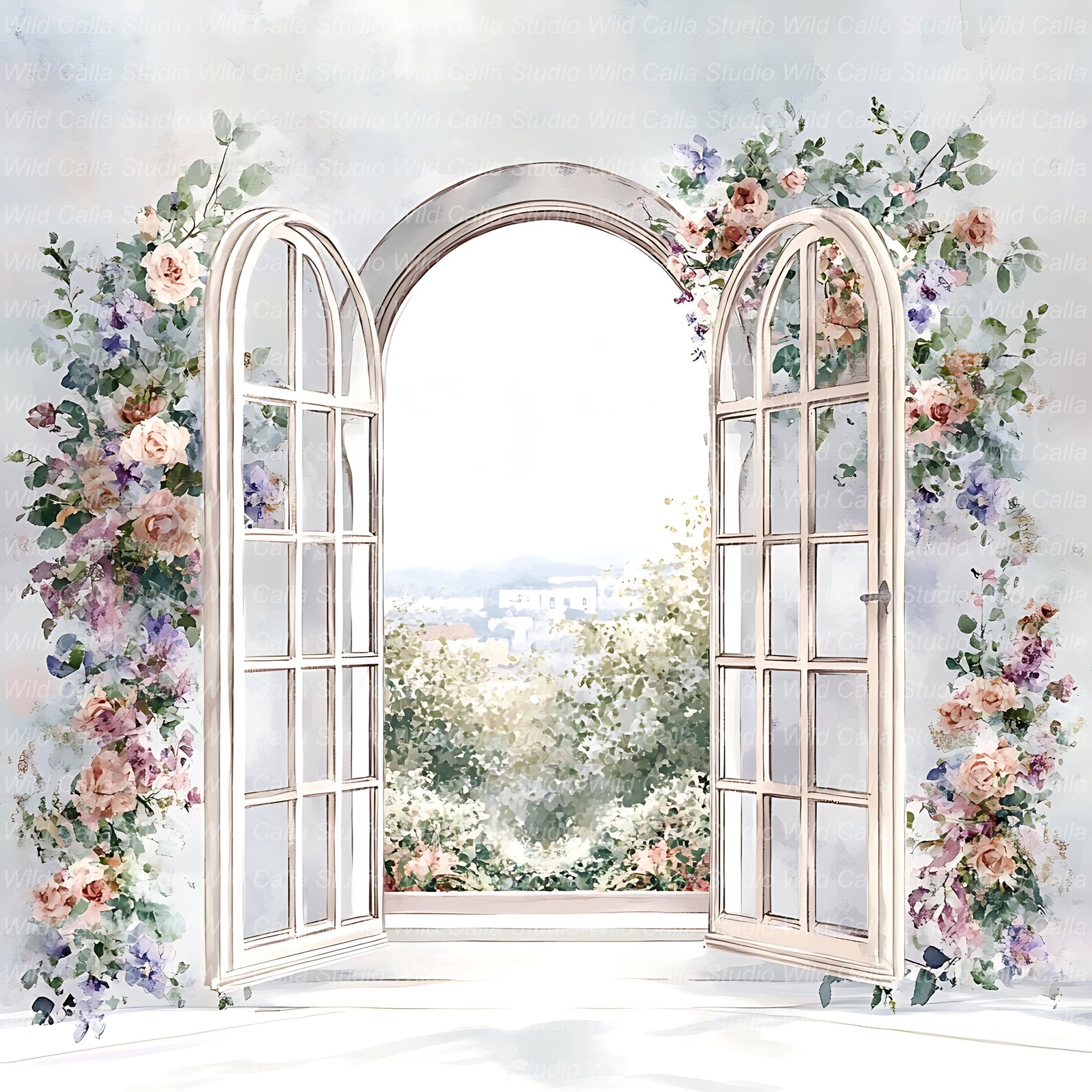 16 Floral Archway Cliparts: Watercolor Window View for Crafts - Etsy