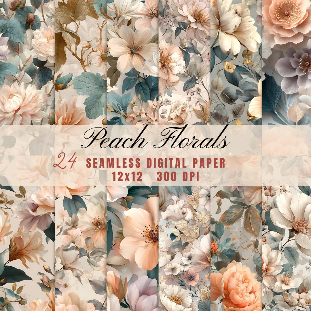 Botanical Vines Digital Paper: Pastel Peach, Ivory & Lilac Floral - Etsy