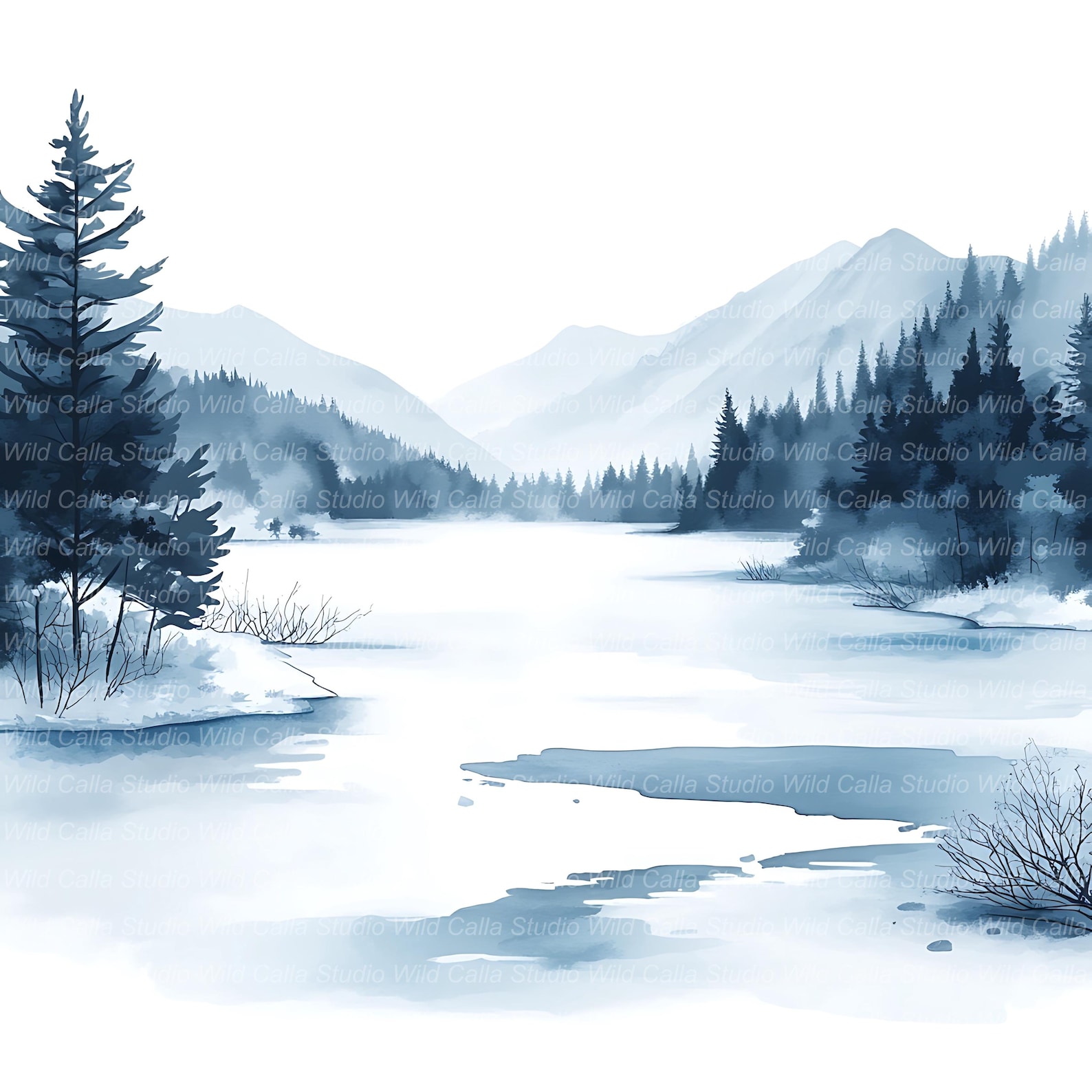 Winter Ice Clipart: Frozen Lake Watercolor (12 JPG for Crafts) - Etsy
