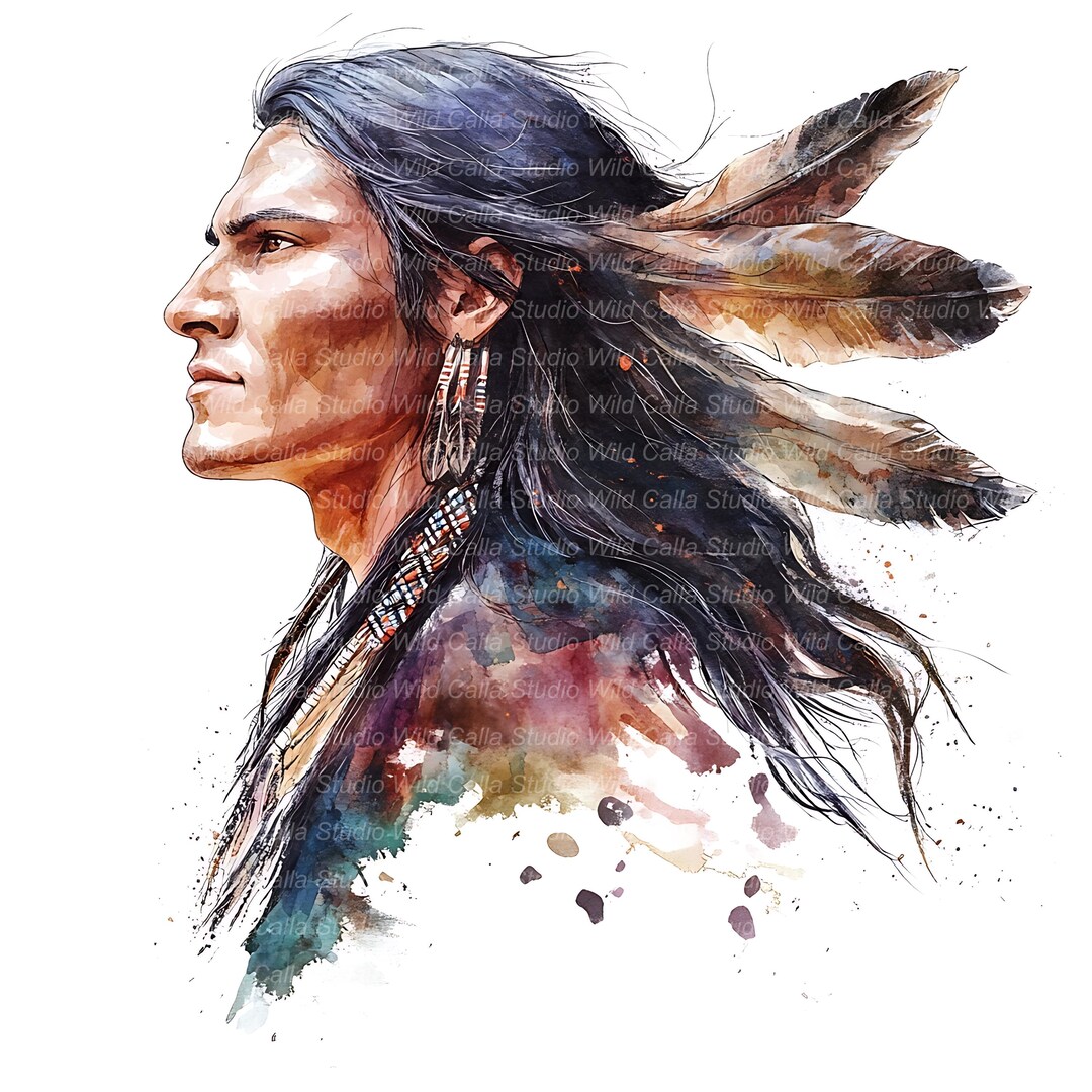 Native American Clipart: Stoic Indian Man Watercolor - Digital Download ...