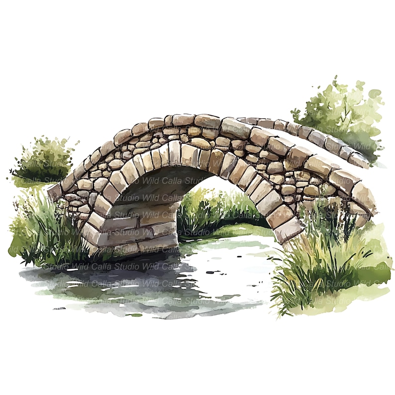 Watercolor Stone Bridge Clipart - 12 Countryside River Scenes - Etsy